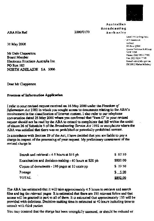 Freedom of Information Application to Australian Broadcasting Authority