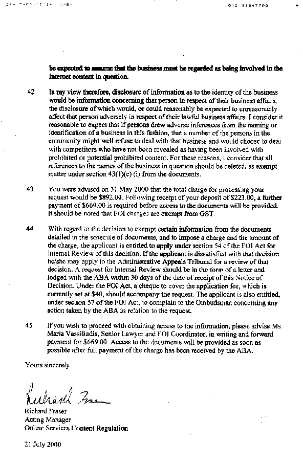 Freedom of Information Application to Australian Broadcasting Authority