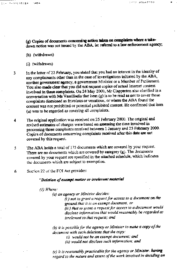 Freedom of Information Application to Australian Broadcasting Authority